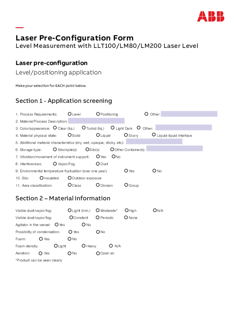 Fillable Online Laser Pre-Configuration Form - ABB Fax Email Print ...