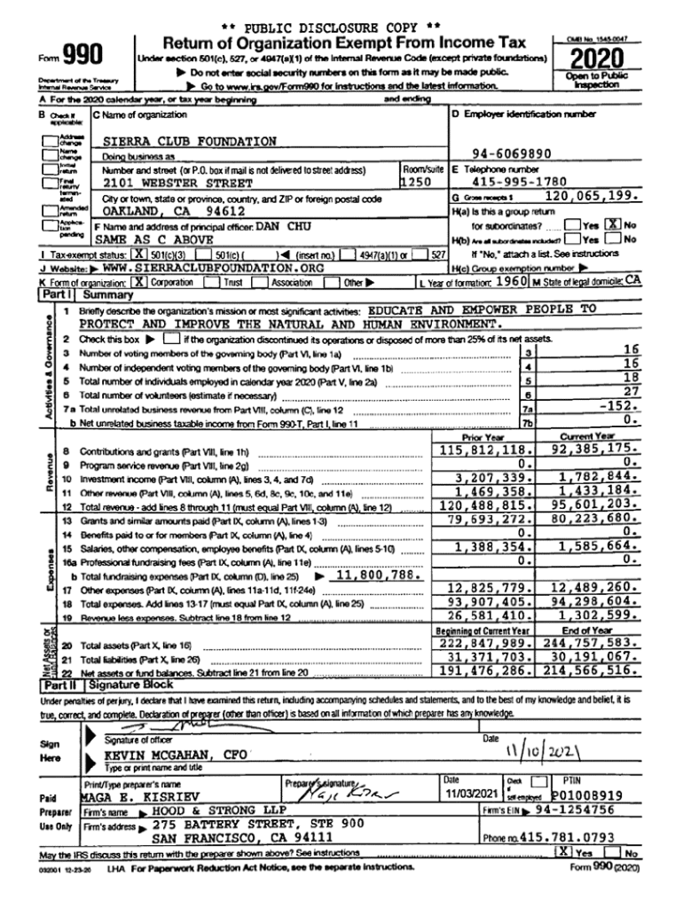 Fillable Online ** PUBLIC DISCLOSURE COPY ** 990 Under section 501(c ...