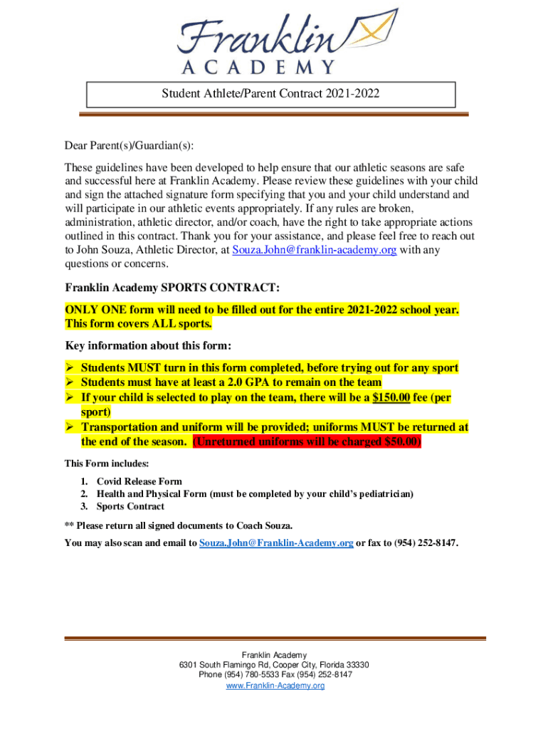 Fillable Online Fall Sports Sign Up Form Open to 2021-2022 5th-8th ...