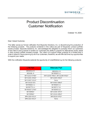 Fillable Online Product Discontinuation Customer Notification ...