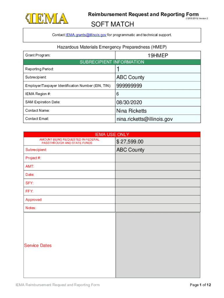 Fillable Online www2 illinois IEMA Reimbursement Request and Reporting ...