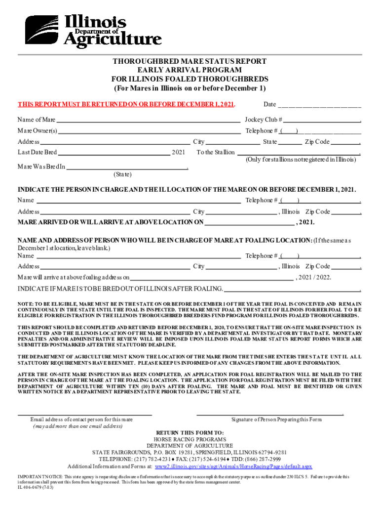 Fillable Online www2 illinois 2022 Foals - MSR FO Early Arrival form.pdf - Illinois.gov Fax ...