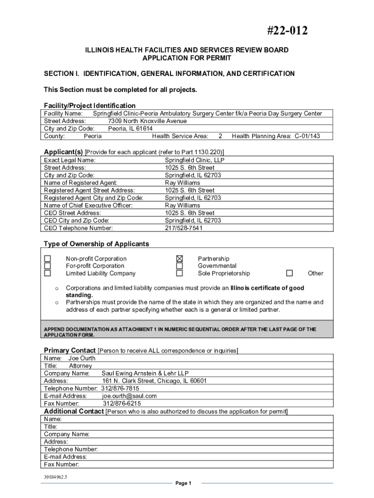 Fillable Online www2 illinois ILLINOIS HEALTH FACILITIES AND SERVICES REVIEW BOARD APPLICATION ...