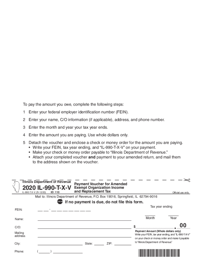 Fillable Online www2 illinois 2020 IL-990-T-X-V, Payment Voucher for ...
