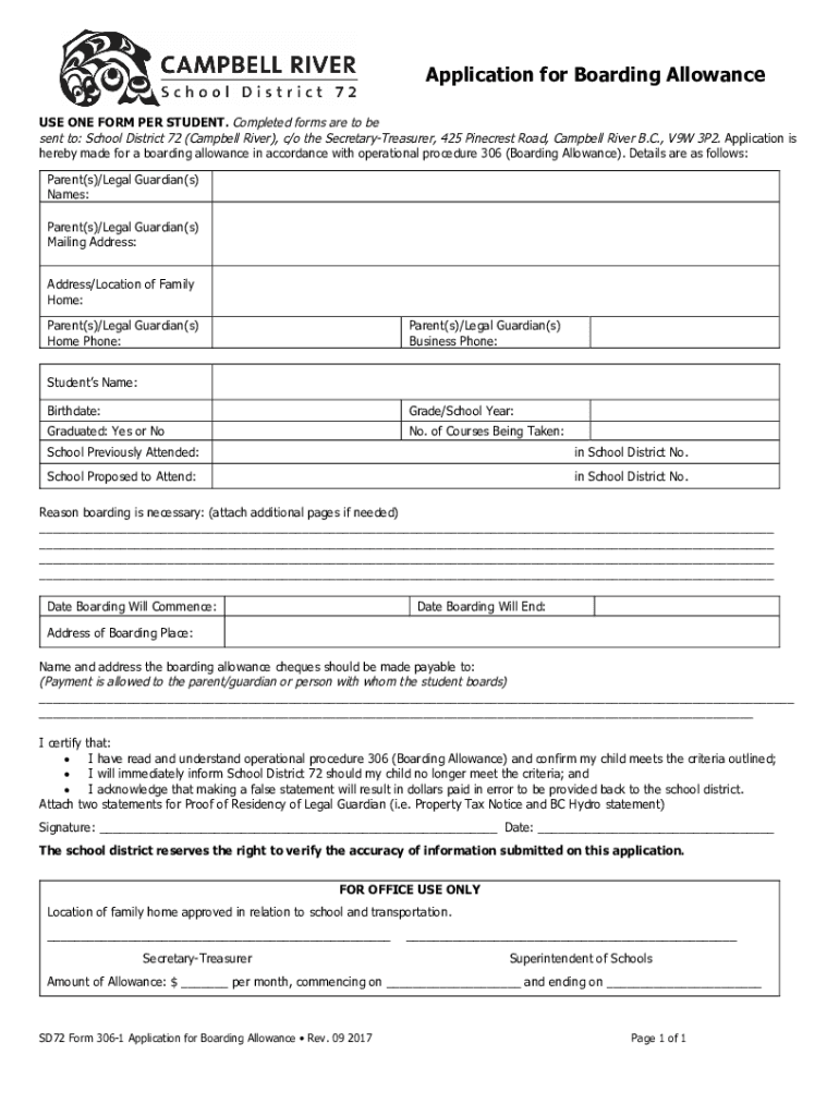 Fillable Online Form 306-1 Application for Boarding Allowance.docx Fax ...