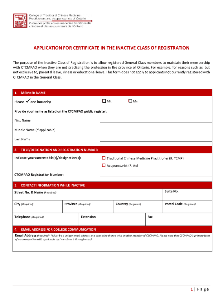 Fillable Online INACTIVE CERTIFICATE OF REGISTRATION Fact Sheet - CRTO ...