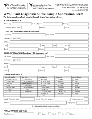 Fillable Online WVU Plant Diagnostic Clinic Sample Submission Form Fax Email Print - pdfFiller