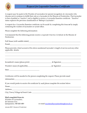 Fillable Online Request for Layreader Emeritus Certificate - AWS Fax ...