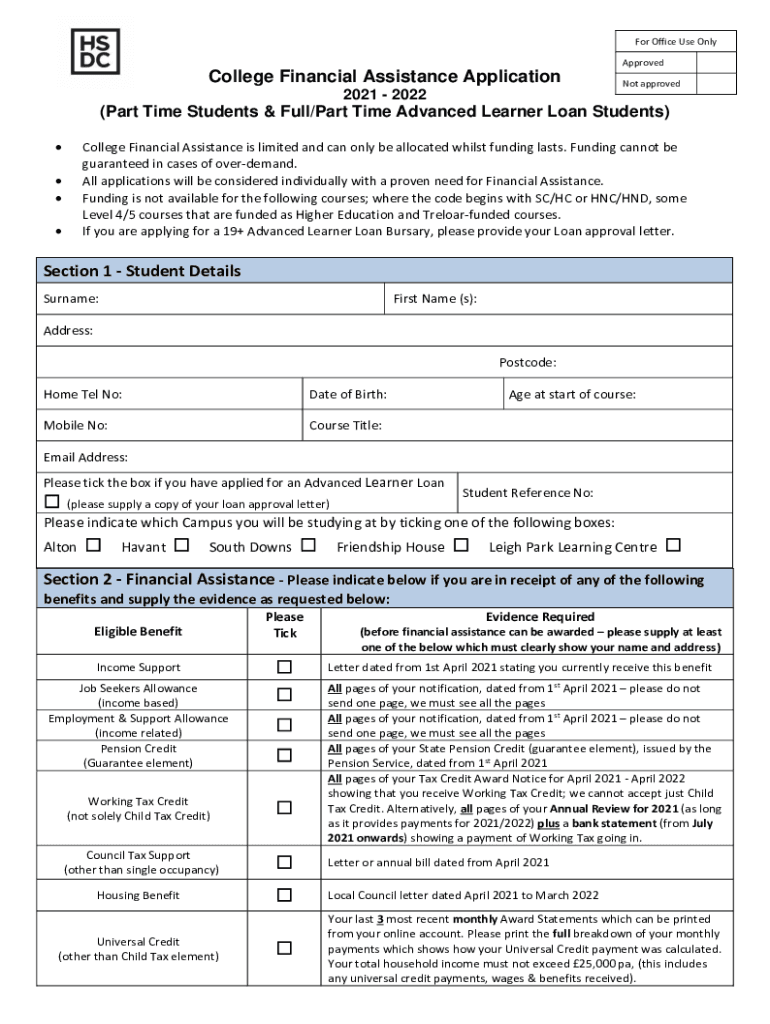 Fillable Online College Financial Assistance Application - AWS Fax ...