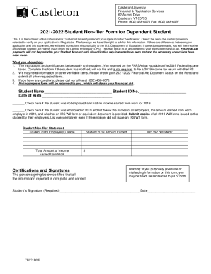 Fillable Online 2021-2022 Student Non-filer Form for Dependent Student ...