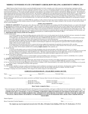Fillable Online MIDDLE TENNESSEE STATE UNIVERSITY GREEK ROW BILLING ...