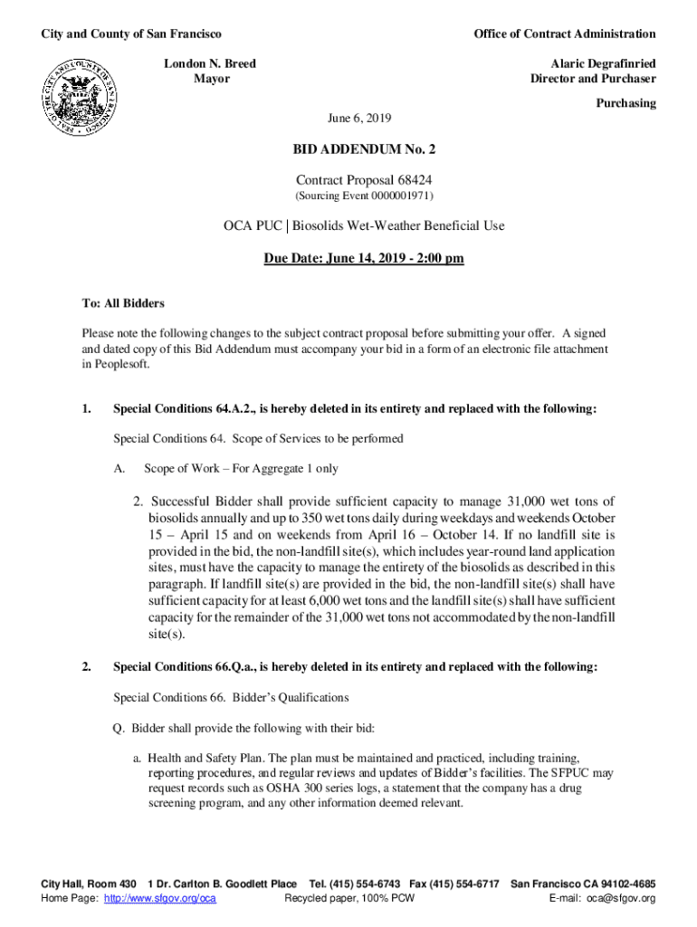 Fillable Online BID ADDENDUM No. 2 Contract Proposal 68424 - BidNet Fax ...