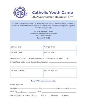 Fillable Online Catholic Youth Camp - 2022 Sponsorship Request Form Fax ...