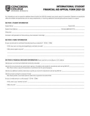Fillable Online INTERNATIONAL STUDENT FINANCIAL AID APPEAL FORM ... Fax ...