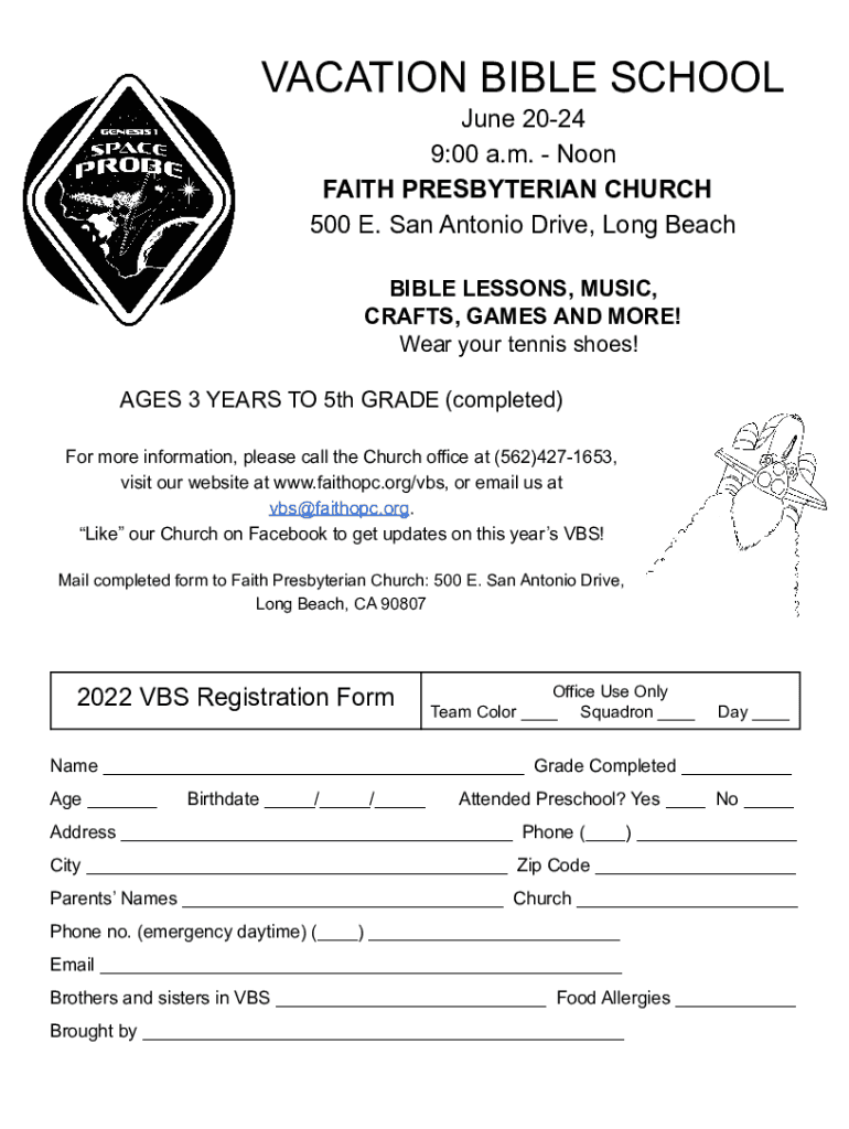 Fillable Online VBS Registration Form 2022 - AWS Fax Email Print ...