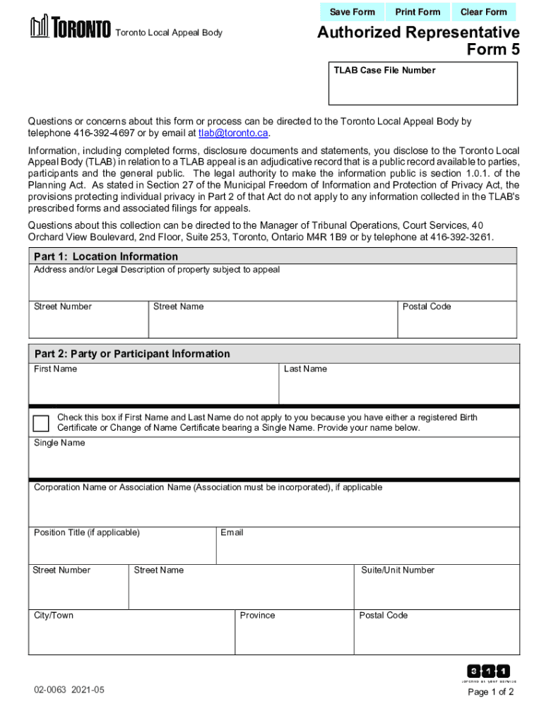 Fillable Online Filling out the Appoint an Authorized Representative forToronto Local Appeal ...