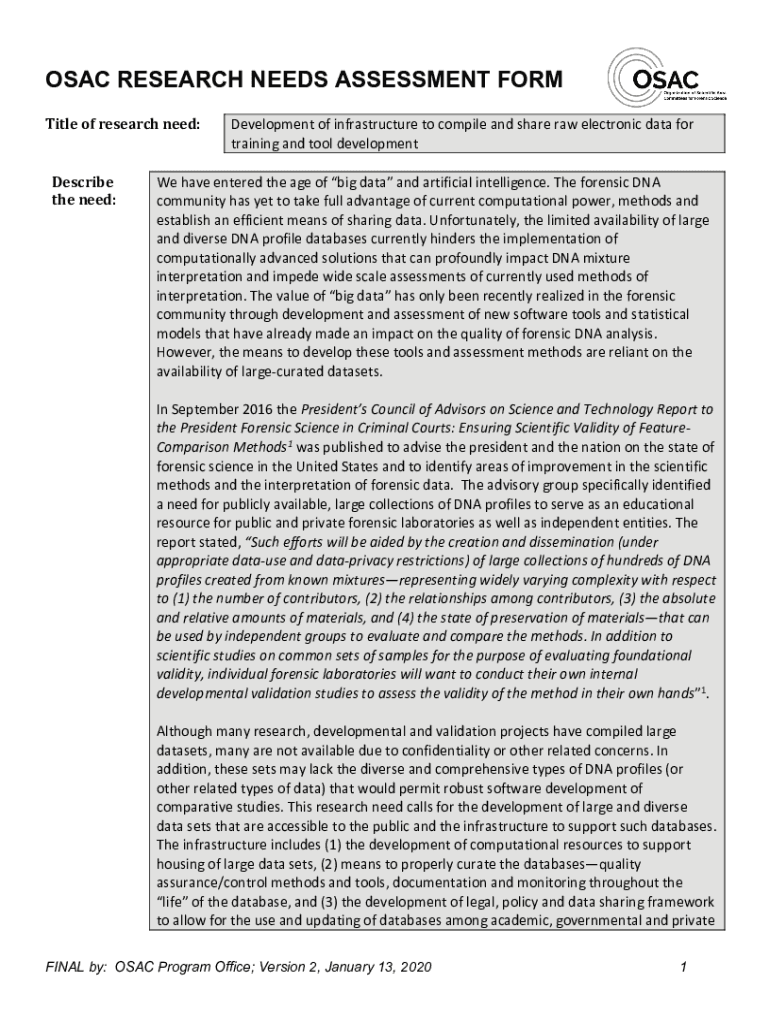 Fillable Online OSAC Research Needs Assessment Form - Development of infrastructure to compile ...