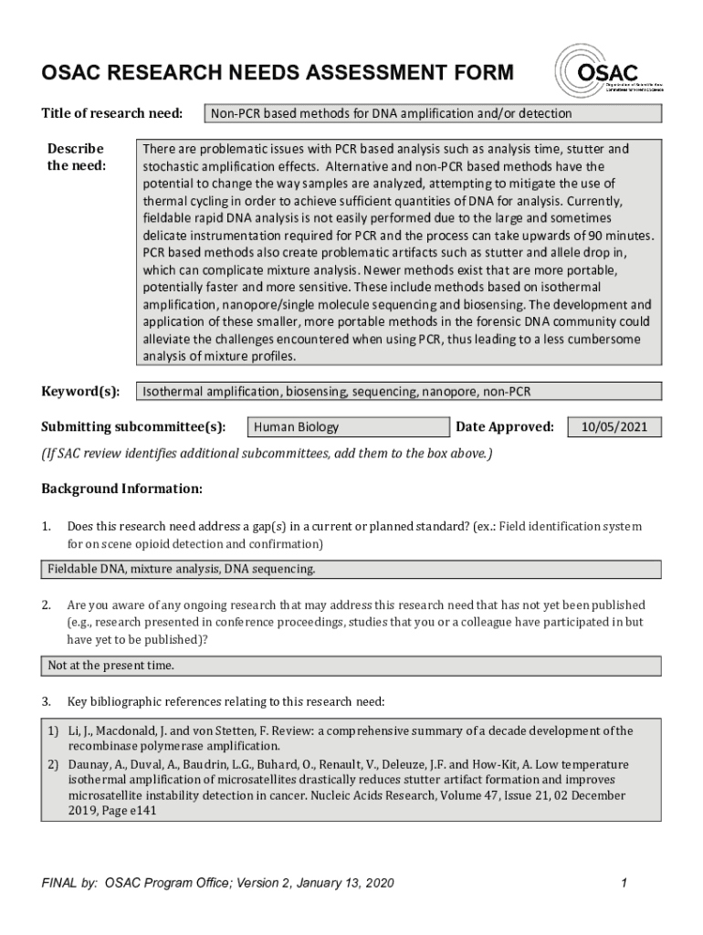 Fillable Online OSAC Research Needs Assessment Form - Non PCR based methods.docx Fax Email Print ...