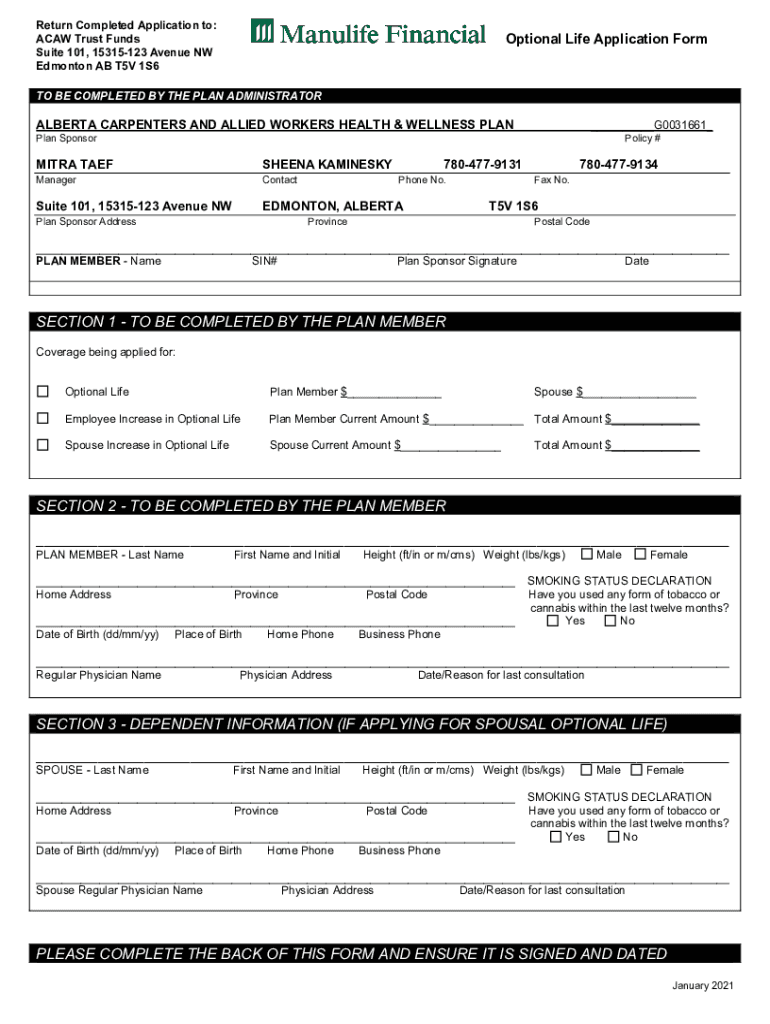 Fillable Online Optional Life Applicaiton Form Fax Email Print - pdfFiller