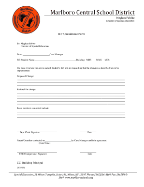 Fillable Online IEP Amendment Form - Marlboro Central School District Fax Email Print - pdfFiller