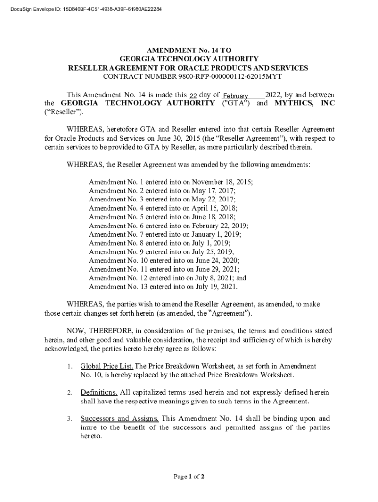 Fillable Online gta georgia gta.georgia.govdocumentdocumentAMENDMENT No. 7 TO RESELLER AGREEMENT ...