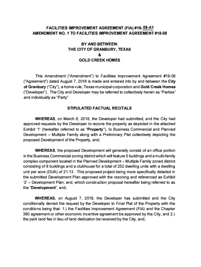 Fillable Online FACILITIES IMPROVEMENT AGREEMENT (FIA) #18- ... Fax Email Print - pdfFiller