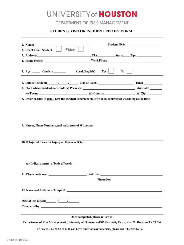 Fillable Online docslib.orgstudent-visitor-incident-report-formStudent/Visitor Incident Report ...