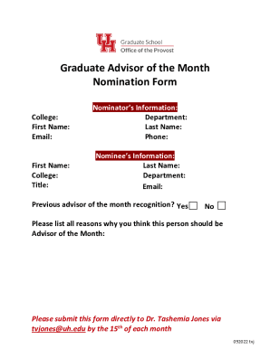 Fillable Online Graduate Advisor of the Month Nomination Form Fax Email Print - pdfFiller