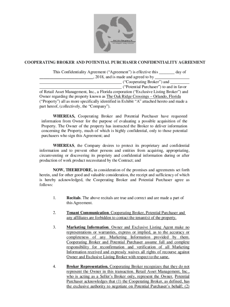 Fillable Online Cooperating Broker and Potential Purchaser ...