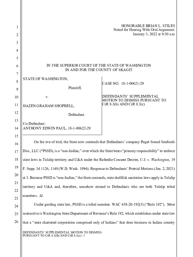 Fillable Online 1-3-22 Defendants Supplemental Motiont to Dismiss Fax ...