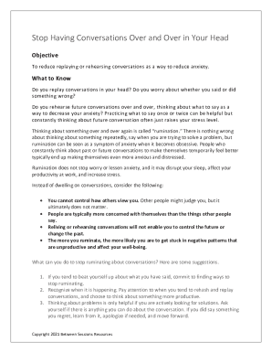 Fillable Online Stop Having Conversations Over and Over in Your Head ...