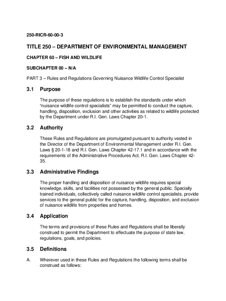 Fillable Online Rules and Regulations Governing Nuisance Wildlife Control ... Fax Email Print ...