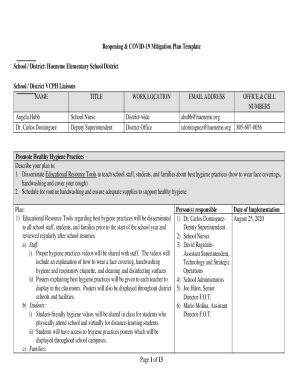 Fillable Online Page 1 of 13 Reopening & COVID-19 Mitigation Plan ...