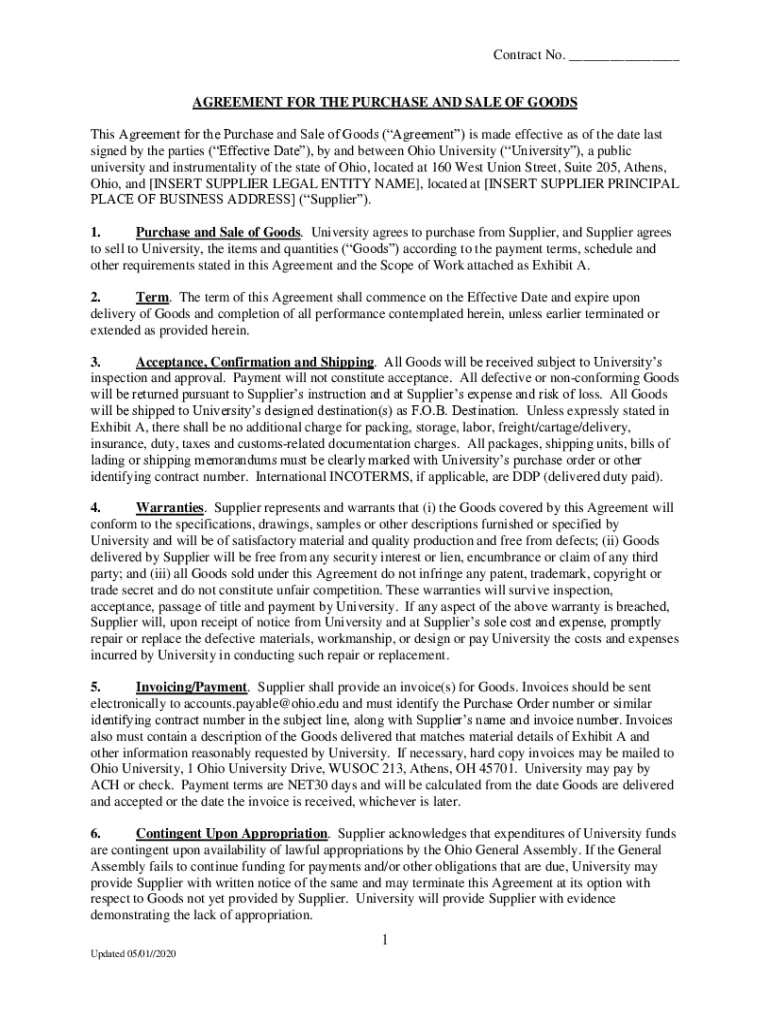 Fillable Online Sale of Goods Agreement - Template - Word & PDF Fax ...