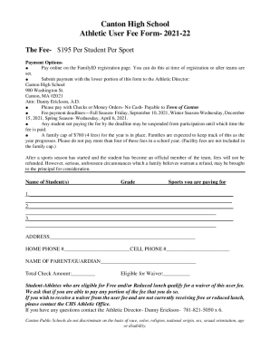 Fillable Online Canton High School Athletic User Fee Form- 2021-22 ...