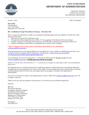 Fillable Online DEPARTMENT OF ADMINISTRATION - Wisconsin DOA - wi.gov ...