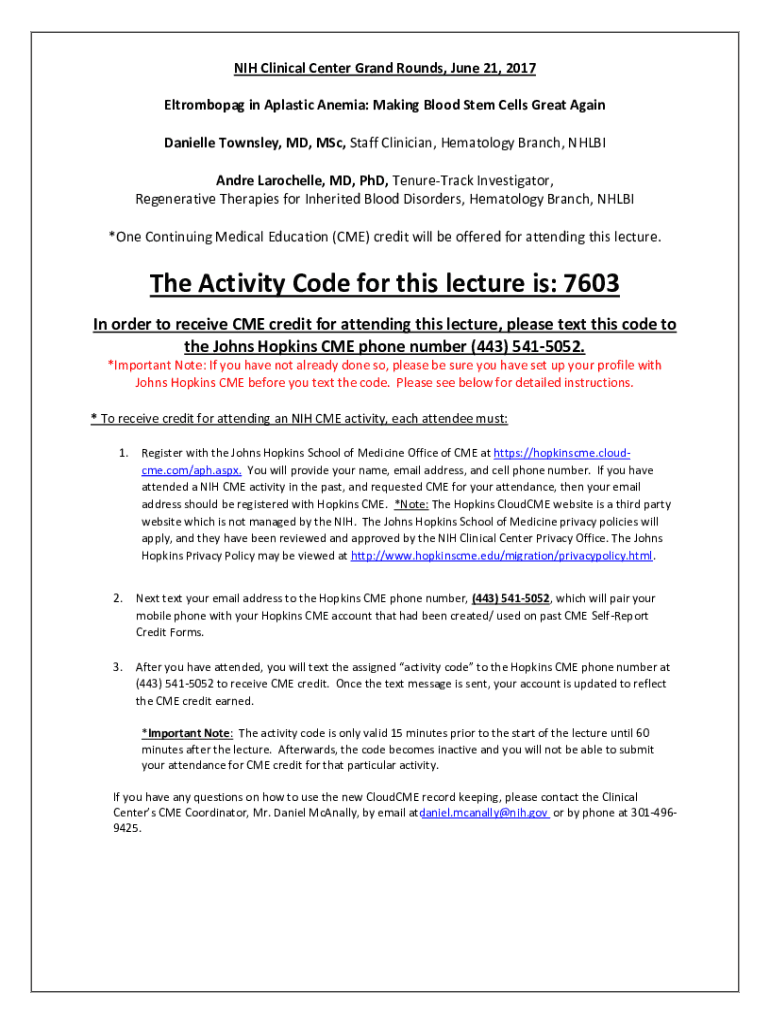 Fillable Online clinicalcenter nih CC Grand Rounds CloudCME Evaluation ...