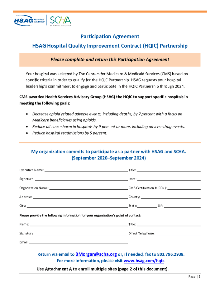 Fillable Online Participation Agreement HSAG Hospital Quality ...