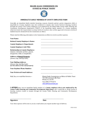 Fillable Online IMMEDIATE FAMILY MEMBER OF COUNTY EMPLOYEE FORM - Miami ...