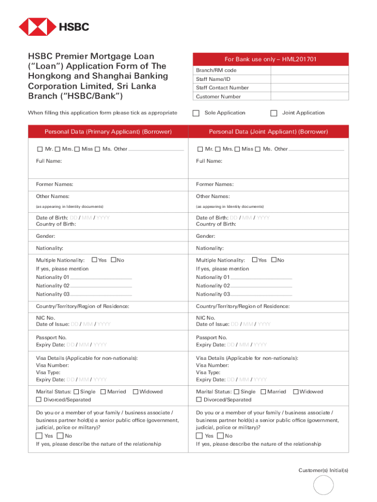 Fillable Online 20670HSBC Premier Mortgage Loan ApplicationA4Eng Fax ...