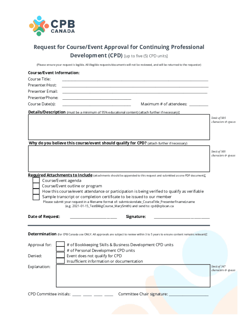 Fillable Online Request For Course Approval For CPD Units (over 5 ...