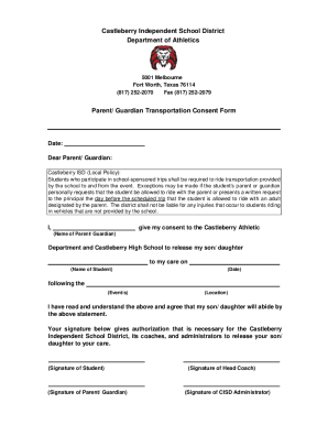 Fillable Online Parent Transportation Consent Form (CHS) Fax Email ...