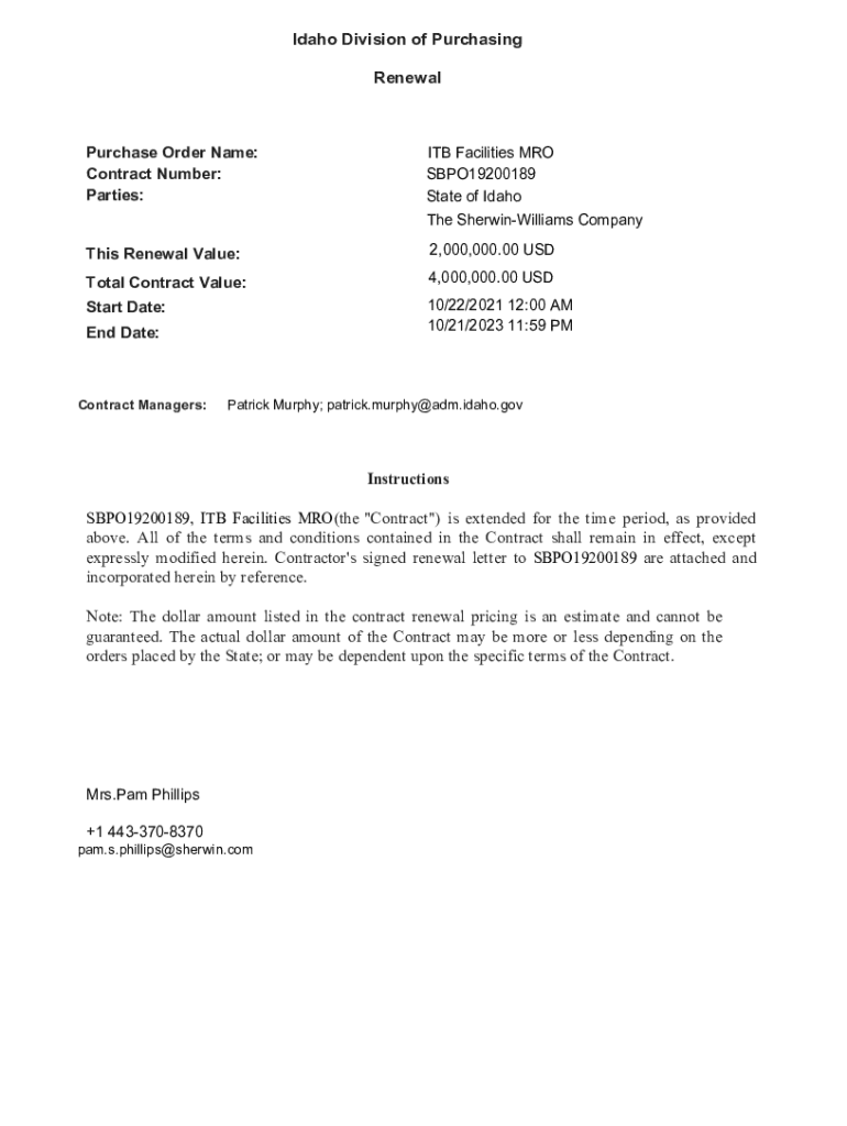 Fillable Online Sherwin Williams (Facilities MRO) SBPO19200189State ...