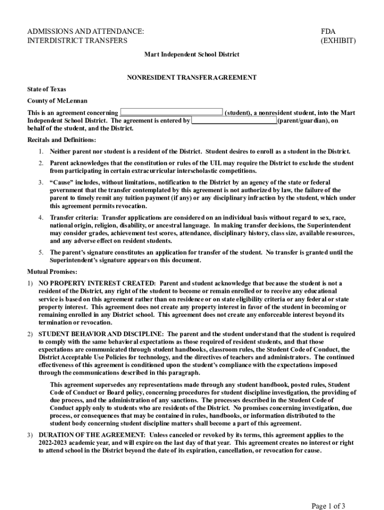 Fillable Online Mart ISD Application for Student Transfer - AWS Fax Email Print - pdfFiller