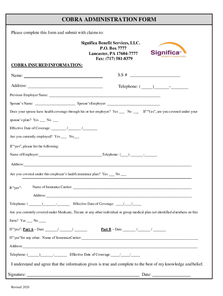 Fillable Online COBRA ADMINISTRATION FORM - Amazon AWS Fax Email Print ...