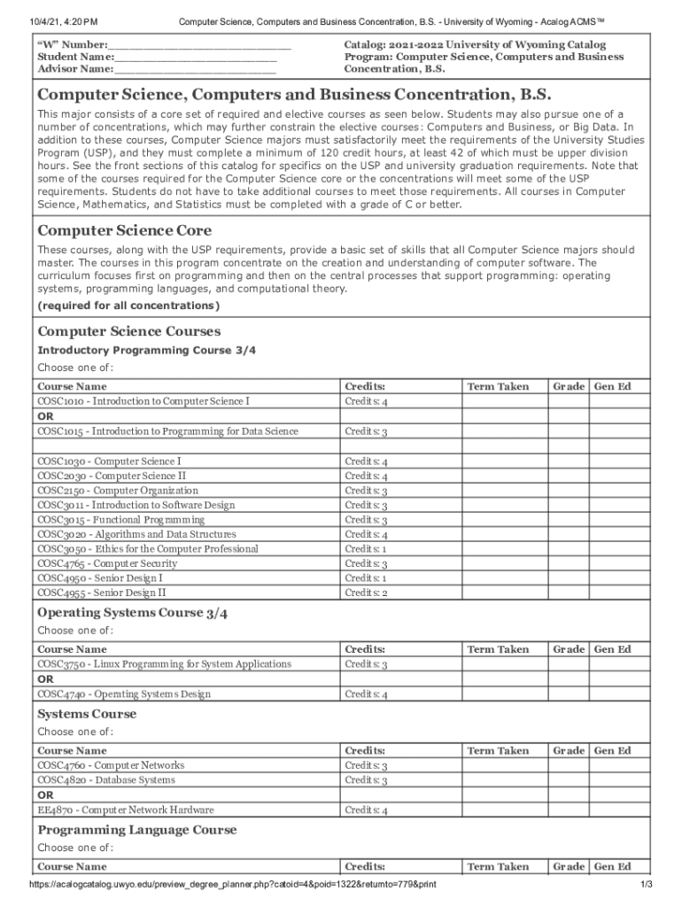 Fillable Online bulletin.appstate.edupreviewprogramProgram: Computer ...