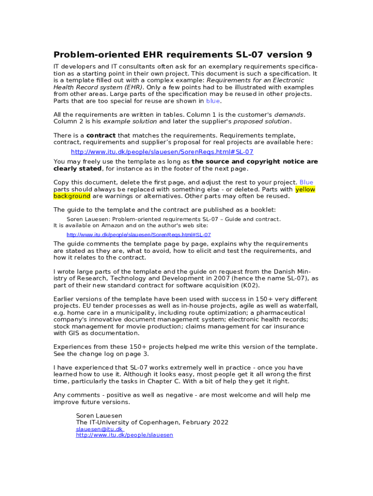 Requirements template SL-07. An exemplary requirements specification ...