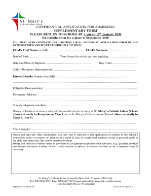 Fillable Online CONFIDENTIAL APPLICATION FOR ADMISSION SUPPLEMENTARY FORM PLEASE RETURN ... Fax ...