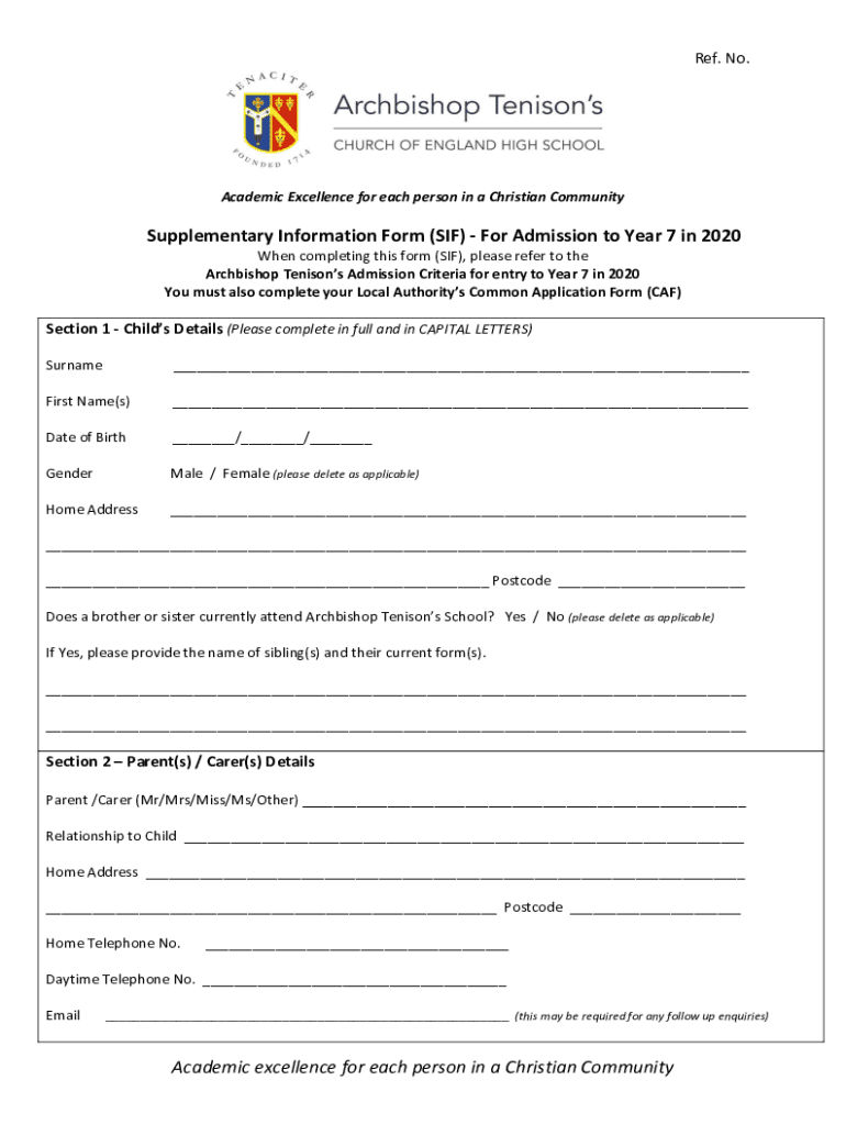 Fillable Online Supplementary Information Form (SIF) - For Admission to ...