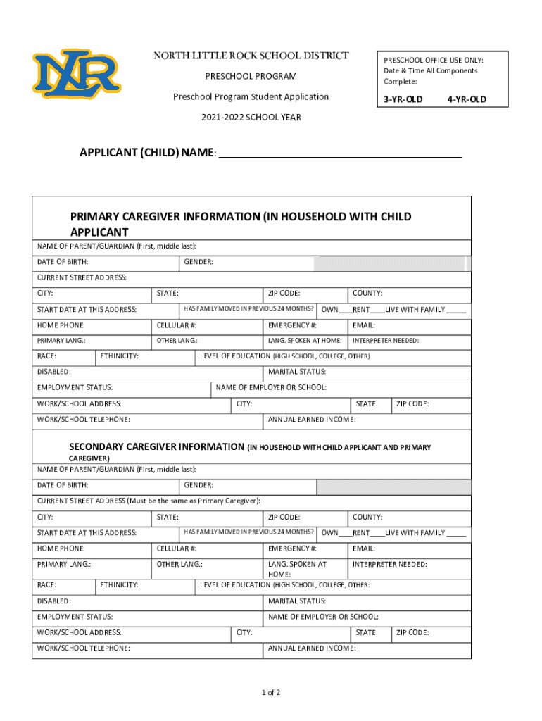 Fillable Online APPLICANT (CHILD) NAME: PRIMARY CAREGIVER ... Fax Email ...
